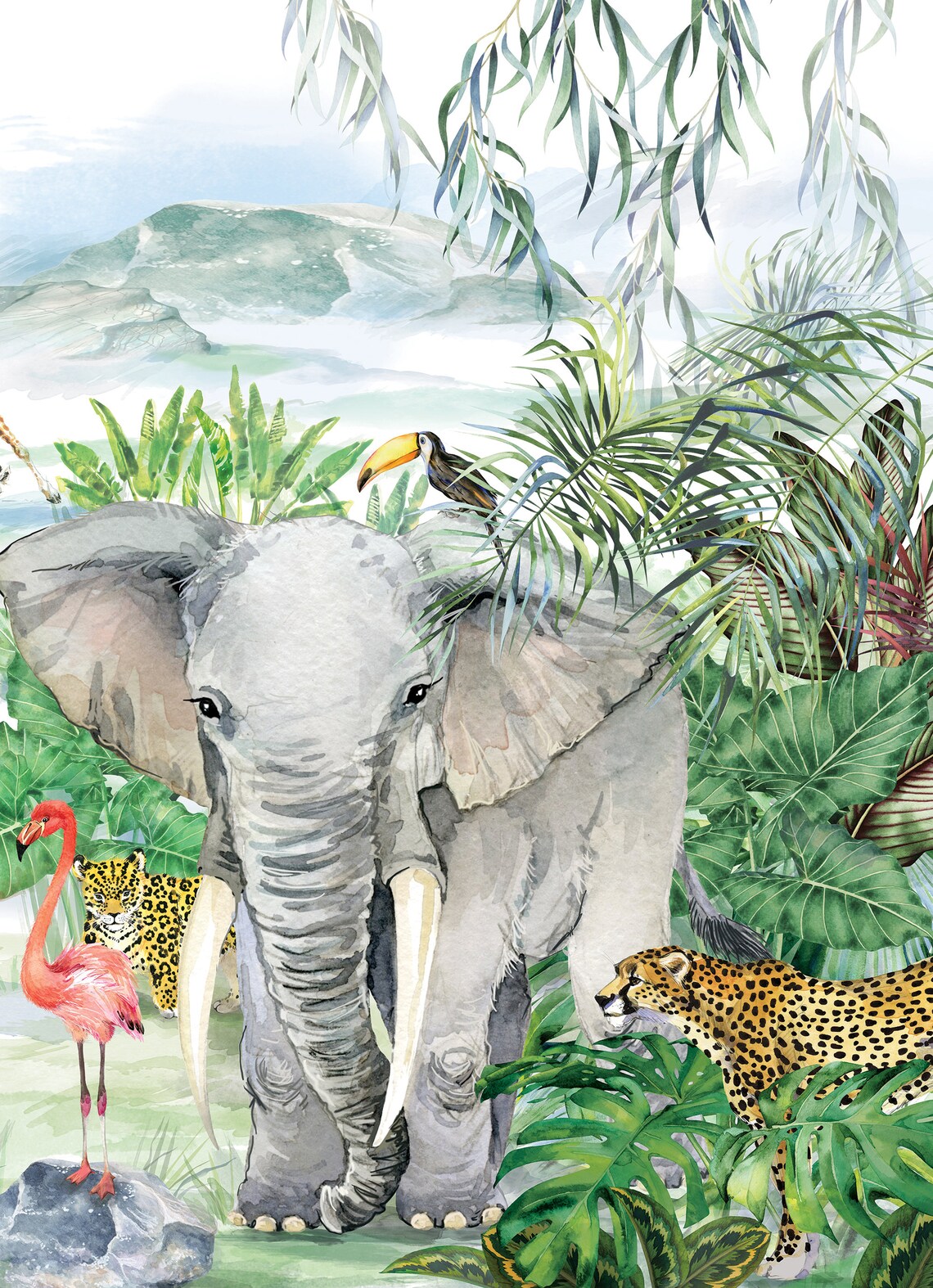 Jungle Mural Repositionable Removable Wallpaper, Peel & Stick Wallpaper ...