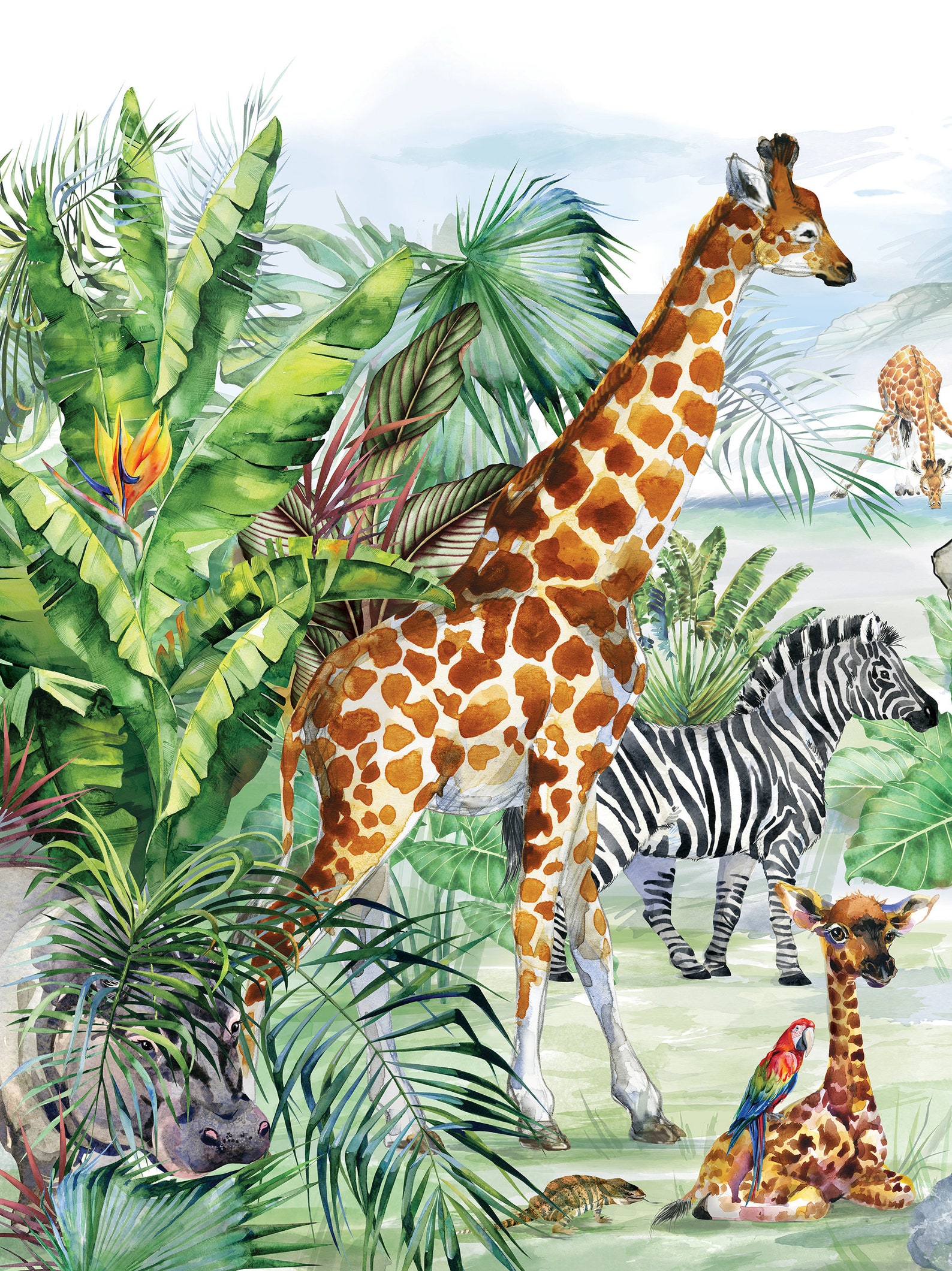 Jungle Mural Repositionable Removable Wallpaper, Peel & Stick Wallpaper ...