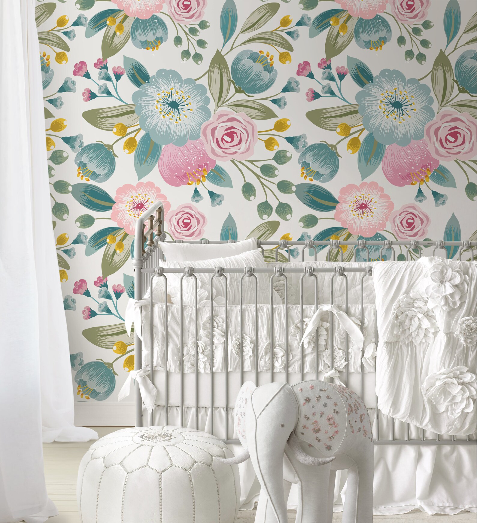 Floral Repositionable Wallpaper, Peel & Stick Wallpaper, Self Adhesive ...