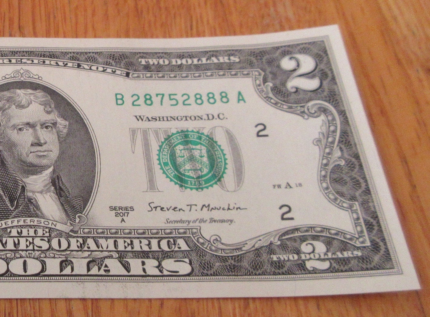 FANCY SERIAL Number Two Dollar Bill With Four Eights Federal Reserve ...