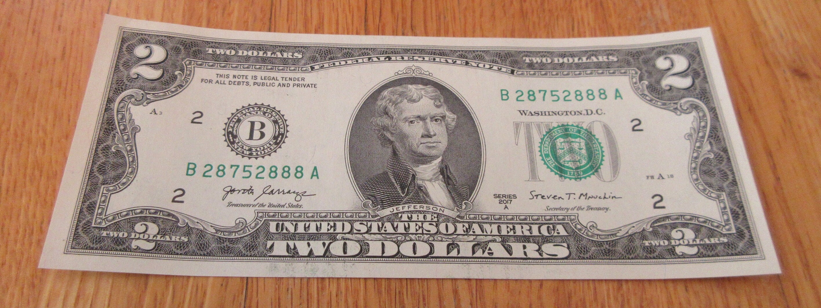 FANCY SERIAL Number Two Dollar Bill With Four Eights Federal Reserve ...