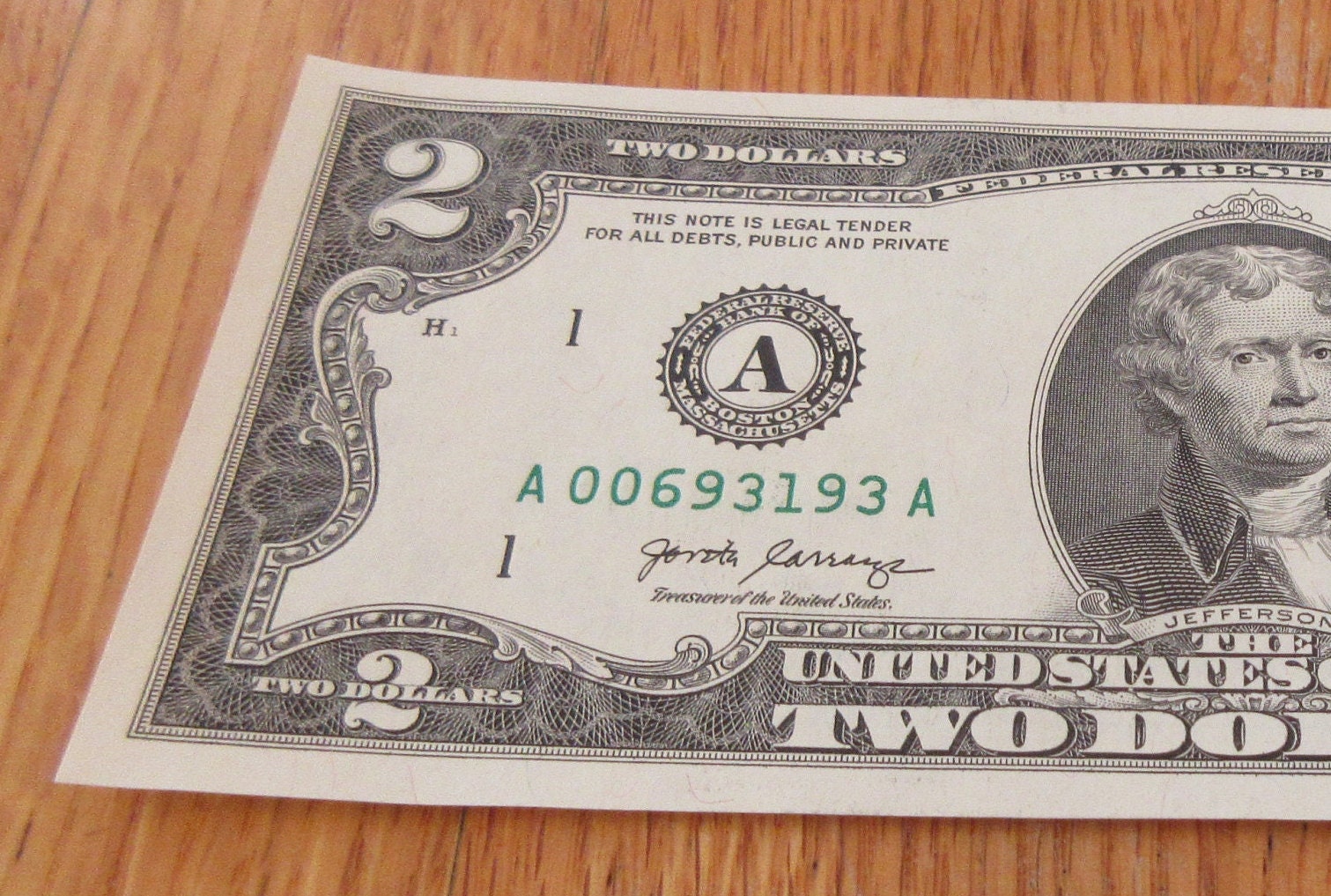 Two Fancy Consecutive Serial Numbers TWO DOLLAR BILLS Federal Reserve ...