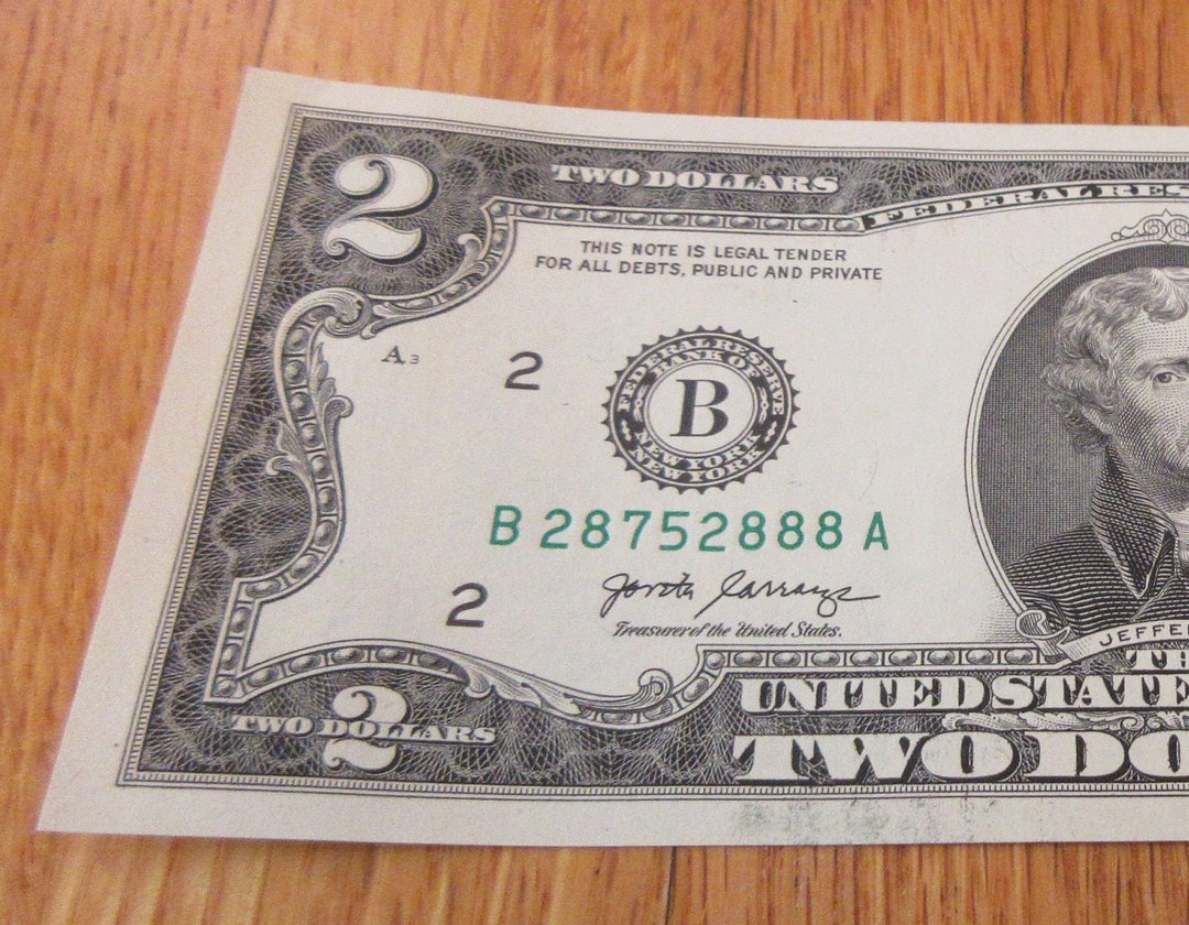 FANCY SERIAL Number Two Dollar Bill With Four Eights Federal Reserve ...