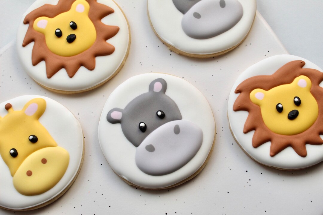 Safari/zoo Animal Sugar Cookies lion, Hippo, Giraffe 1 Dozen - Etsy