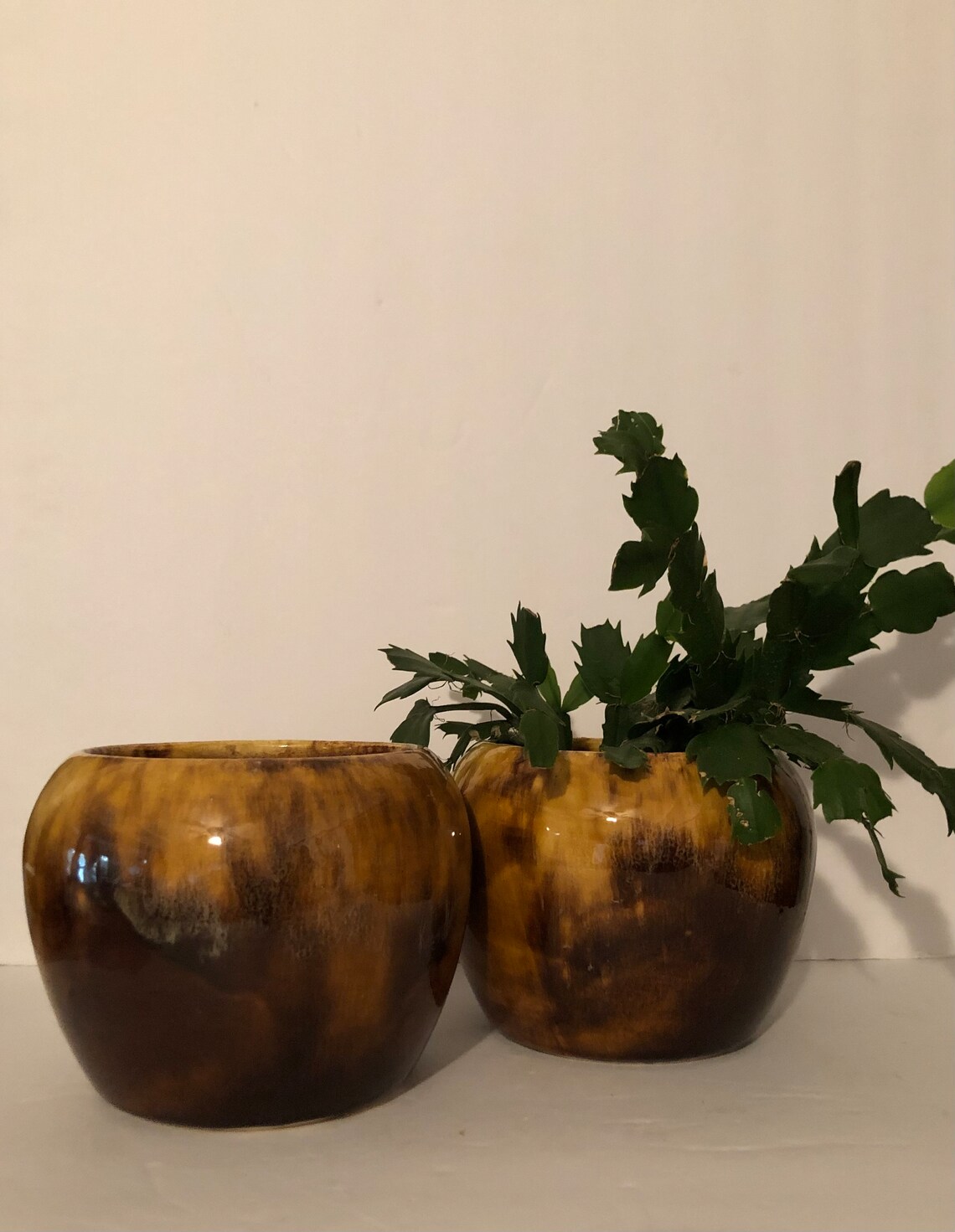 Vintage Mid Century Matching Set of 2 Drip Glaze Ceramic Pottery ...