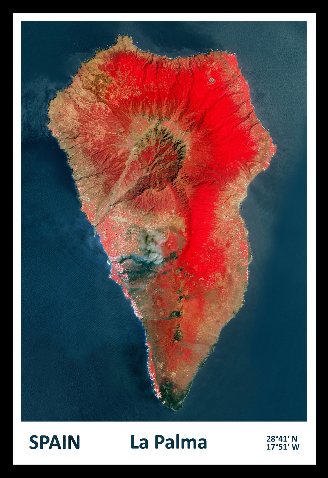La Palma Volcano Eruption Satellite Map Art Print Gran Canaria From ...