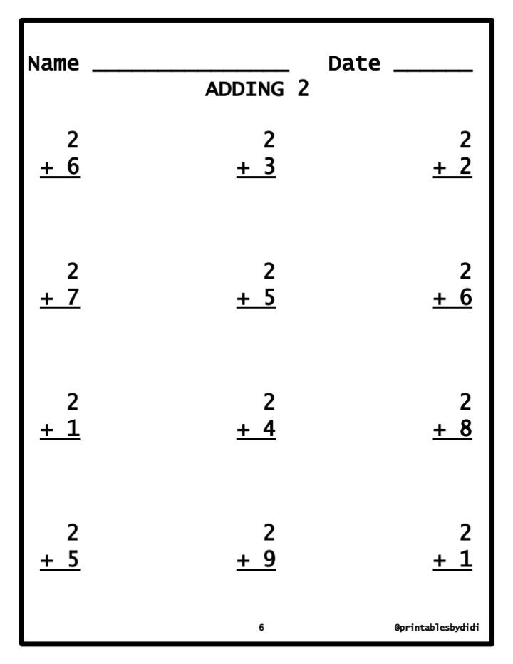 ADDITION Math Facts Printable Worksheets Kindergarten Through 3rd Grade ...