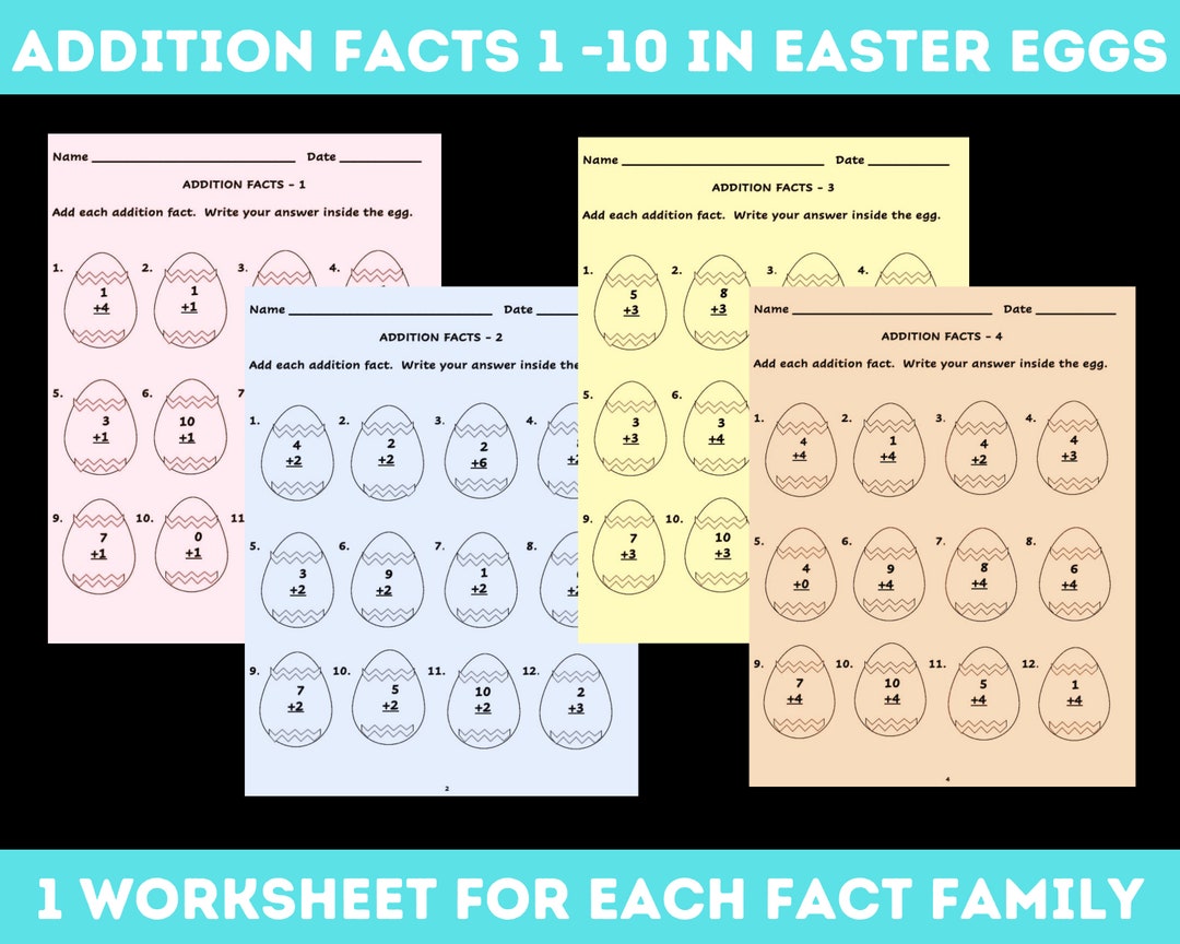 ADDITION FACTS 1-10 in Easter Eggs Math Grades 1 Through 3 ...