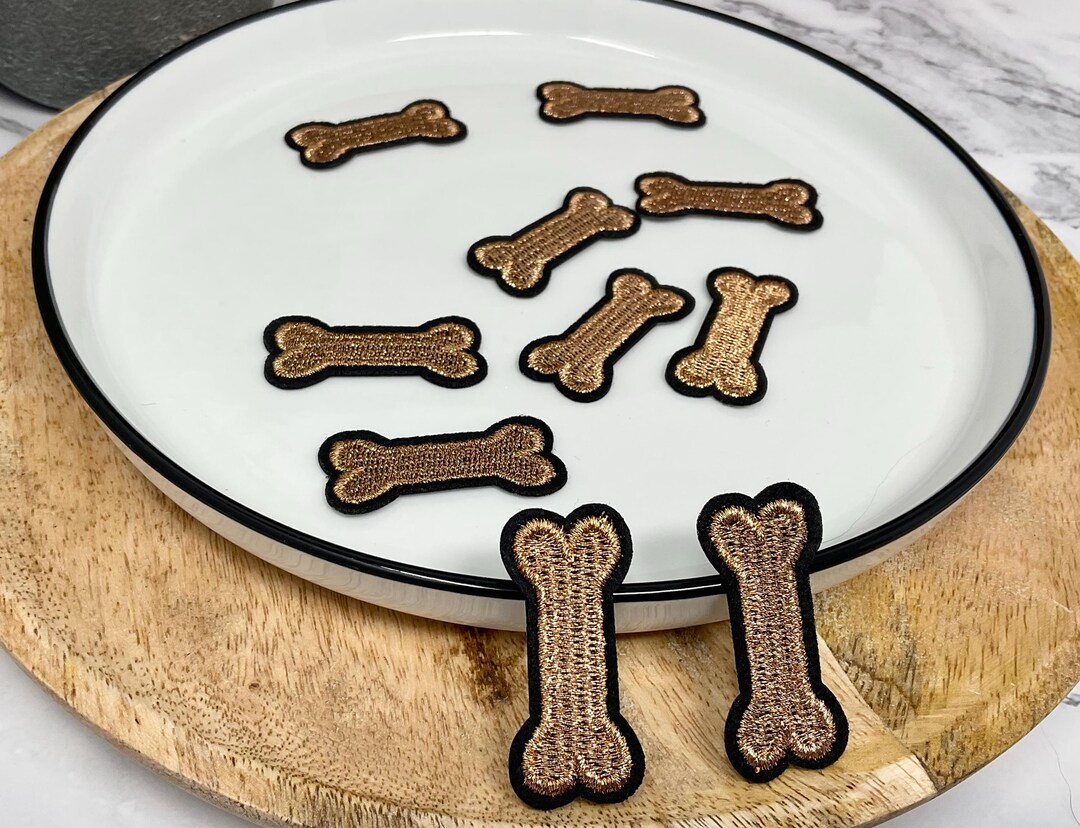 ROSE GOLD Mini Bone Embroidered Iron on Patch Heat Adhesive Dog Bone ...