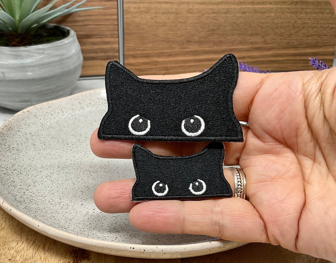 BLACK CAT Pocket Embroidered Iron on PATCH Heat Adhesive, Felin Pet Animal Patches, Black Cat ...