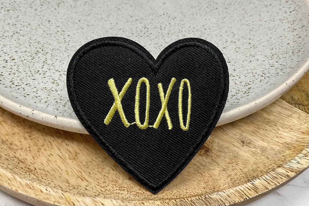 IRON on PATCH Heart XOXO, Heat Adhesive Backing, Embroidered Patches Pink, Adornment Decoration ...