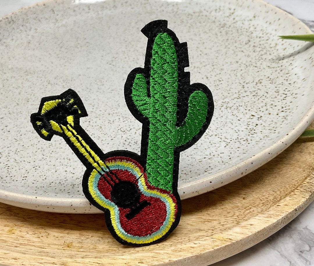 Embroidered IRON ON PATCH Cactus Palm Trees Patches Nature Guitar Music ...