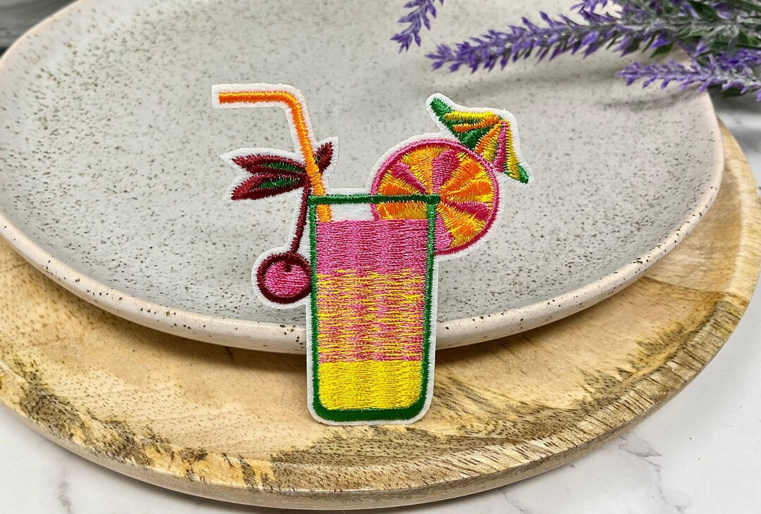 COCKTAIL Embroidered IRON on PATCH, Alcohol Festivity Heat Adhesive ...
