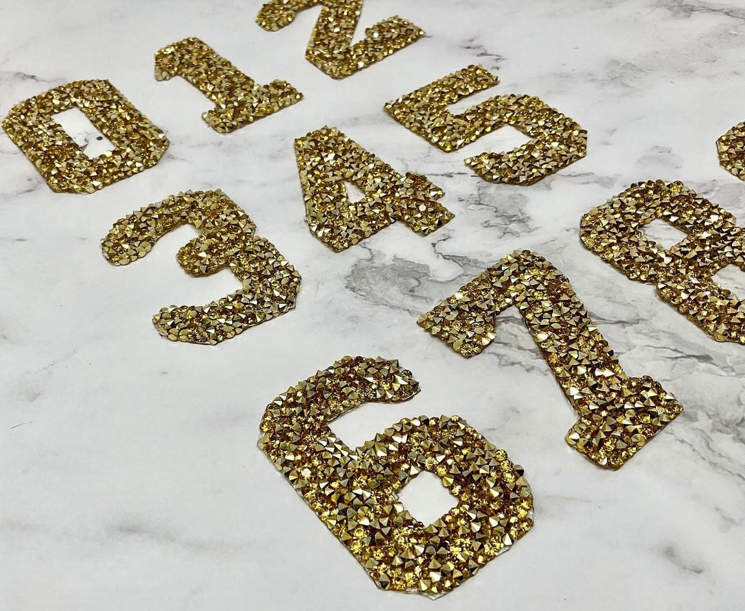 GOLD Rhinestone 3D NUMBERS Iron On, Personalization Clothe, High ...