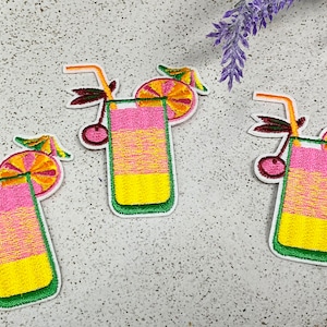 COCKTAIL Embroidered IRON on PATCH, Alcohol Festivity Heat Adhesive ...