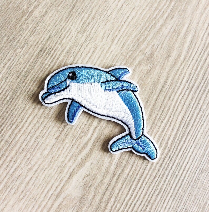 Embroidered IRON ON PATCH Heat Adhesive Sea Blue Dolphin - Etsy