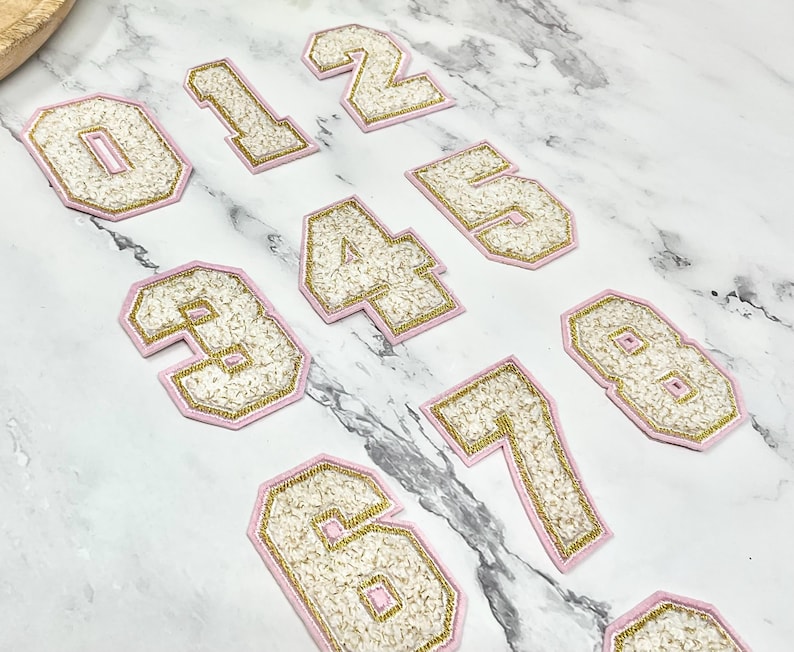 Pink Glitter Chenille Embroidered Patch 0-9, Glitter Number Patch, Iron ...