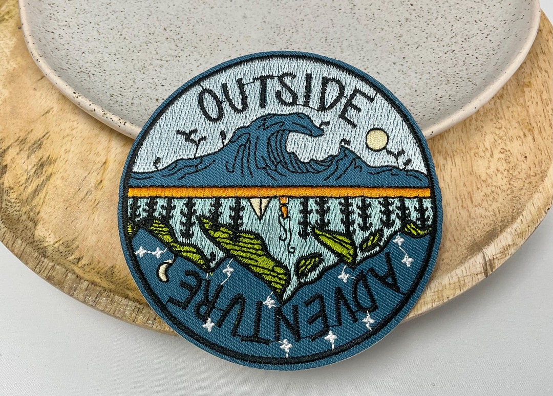 OUTSIDE ADVENTURE Embroidered IRON on Patch Heat Adhesive Tree Forest ...