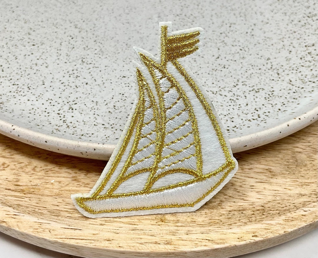 BOAT Embroidered IRON on PATCH Sailing Ship, Boat Heat Adhesive Naval ...