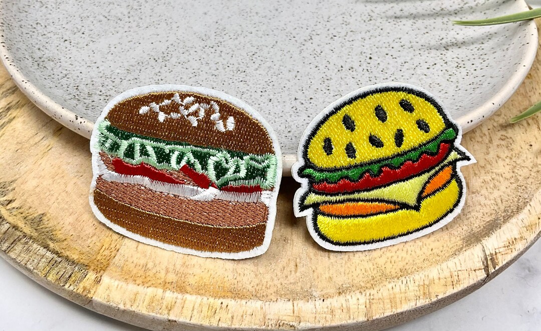 HAMBURGER Embroidered IRON on PATCH, Iron Heat Hamburger Adhesive Patch ...