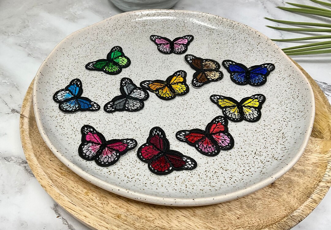 BUTTERFLY Embroidered IRON on PATCH Butterfly Butterflies Red Blue ...