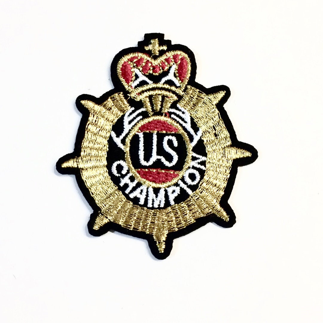 US CHAMPION Iron on Patch Heat Adhesive Backing Crown Heart - Etsy