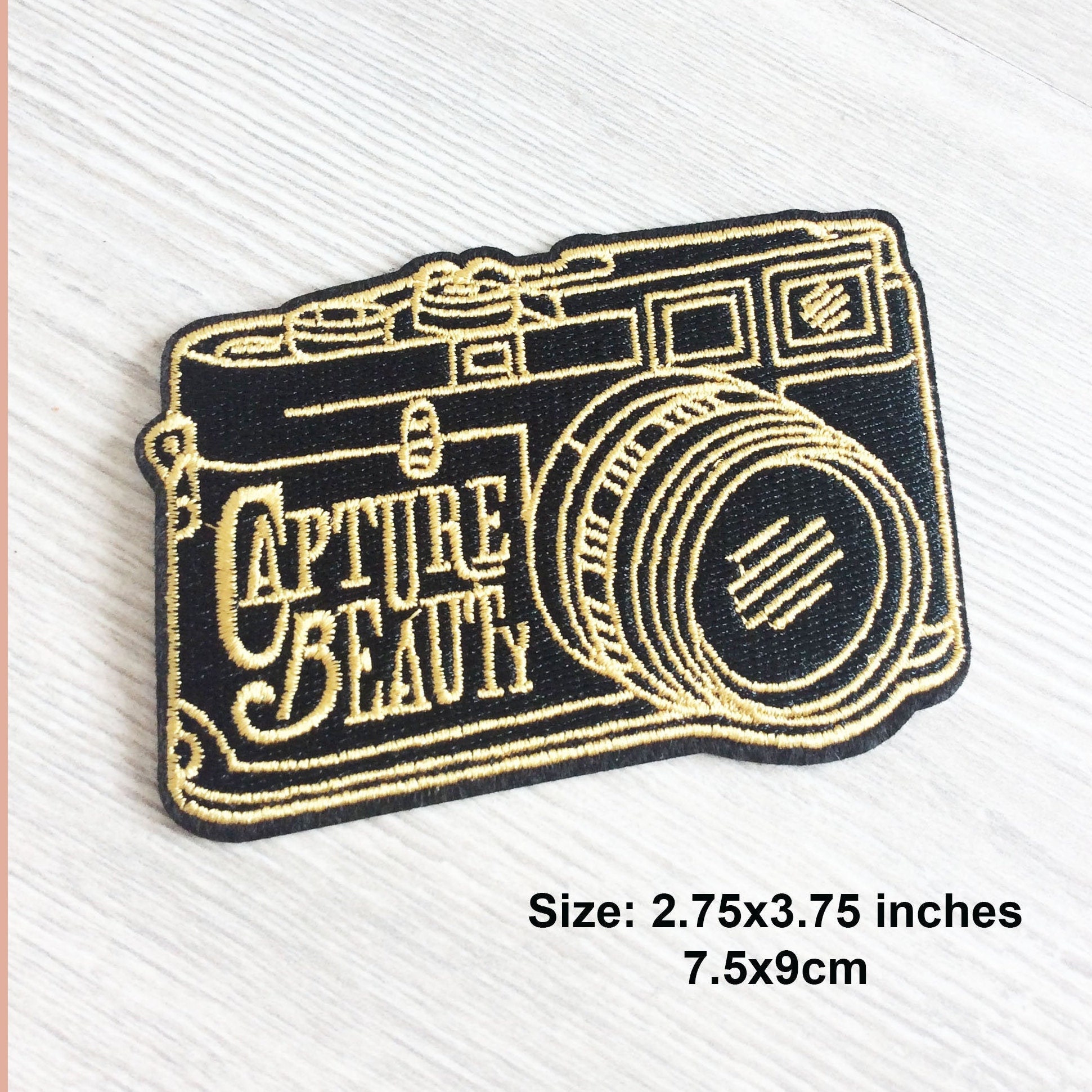 Embroidered IRON on Sew on PATCH Black White Camera Lettering - Etsy