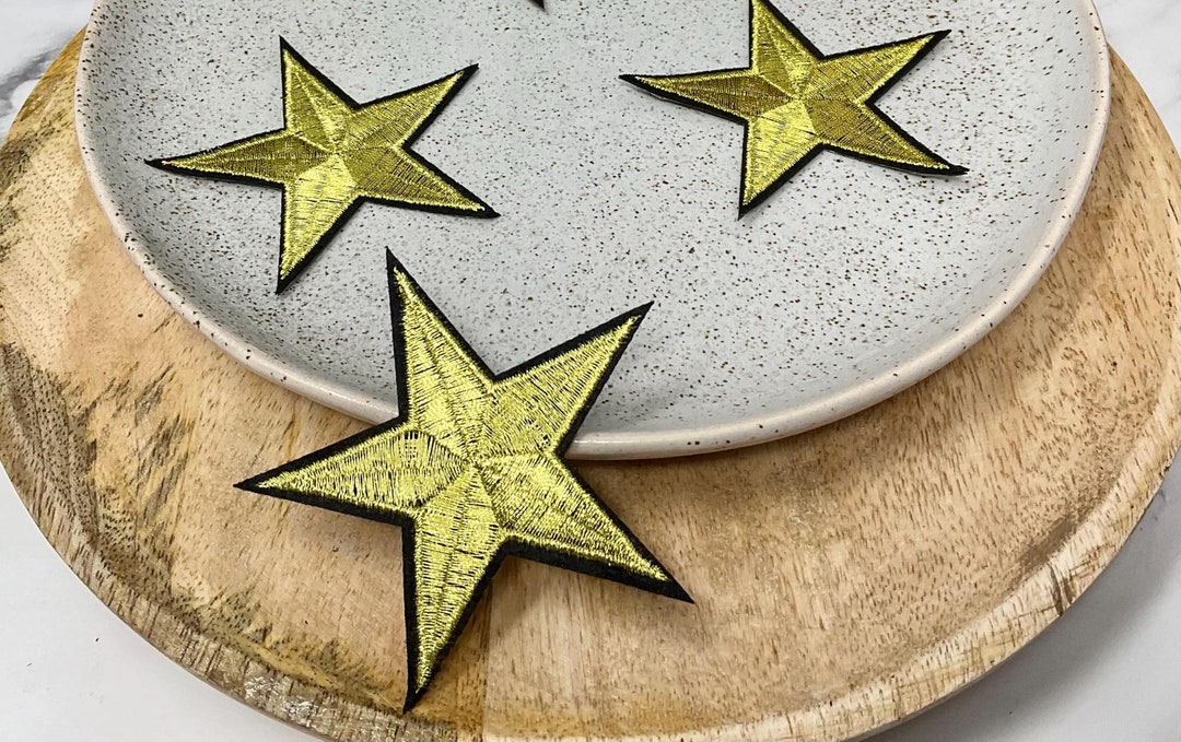 GOLD STAR Embroidered IRON on Patches, Heat Adhesive Backing Decoration ...