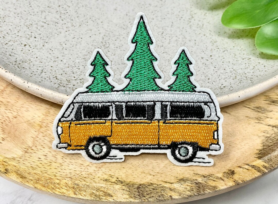BUS Embroidered IRON on Sew on PATCH Camper Bus, Green Trees Camping ...