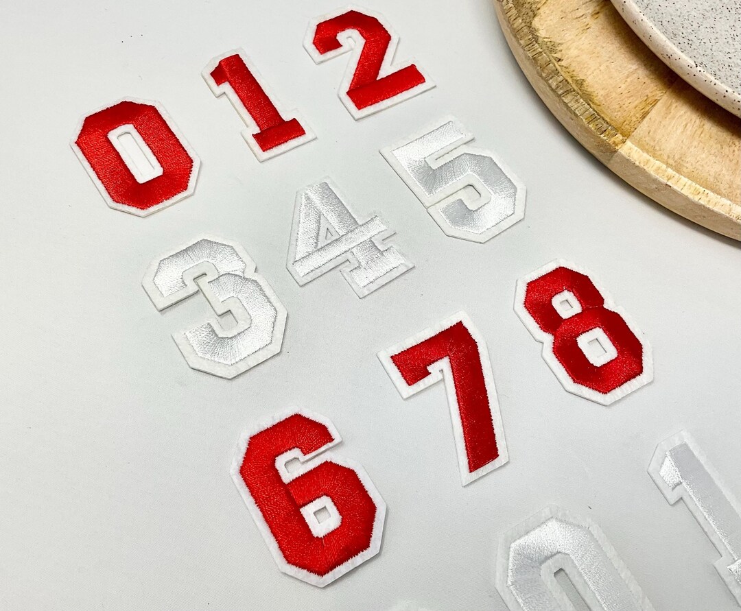 NUMBERS Iron on or Sewing RED WHITE, 2 Inches Sport Numbers ...