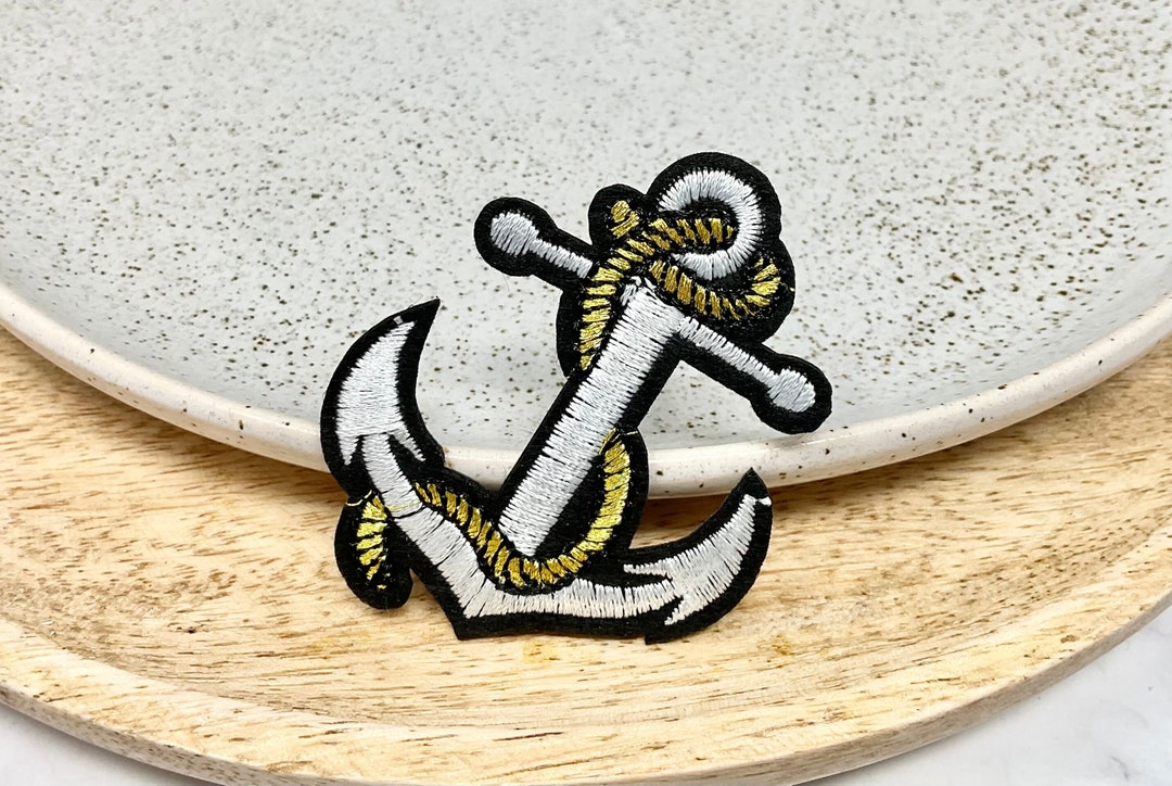 ANCHOR Embroidered IRON on Patch Anchor Heat Adhesive Naval Sea Boat ...