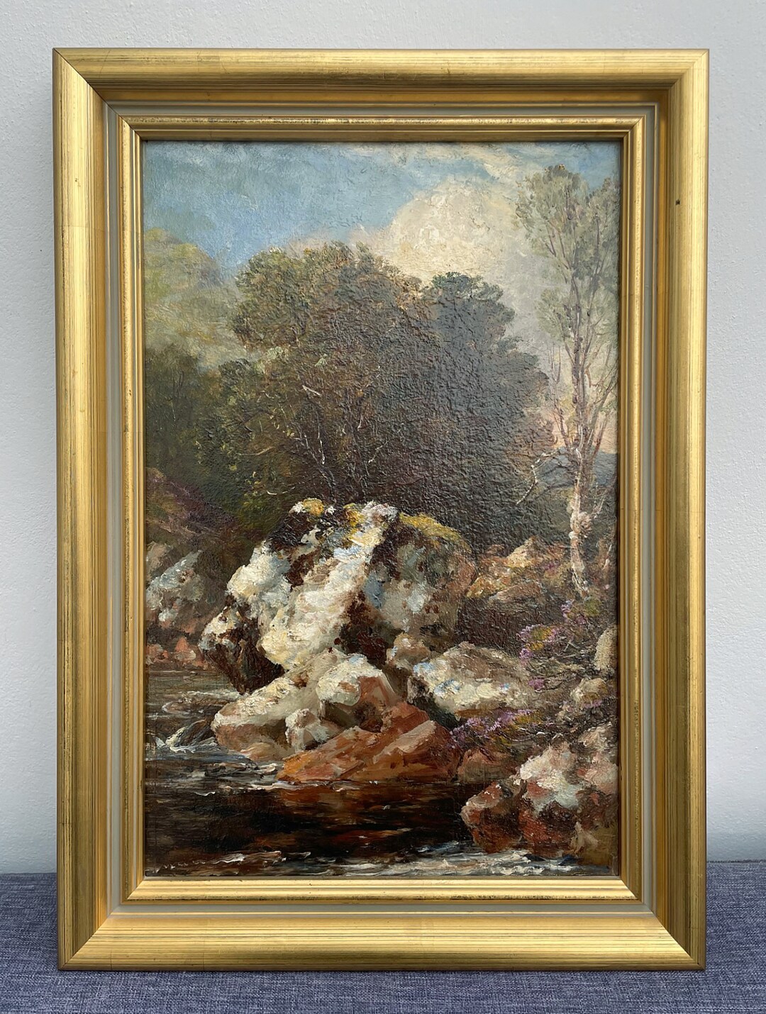 Superb C19th Victorian Oil on Wood Panel River Landscape 1880 George ...