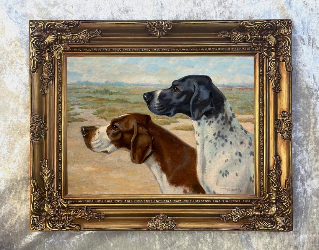 Fine Ornate Framed Oil Painting Print on Canvas of a Pair of Pointers ...