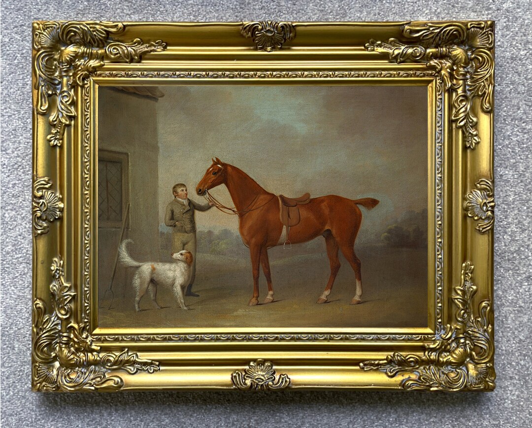 Fine Lithograph on Canvas - Chestnut Hunter With a Groom by a Stable - Etsy