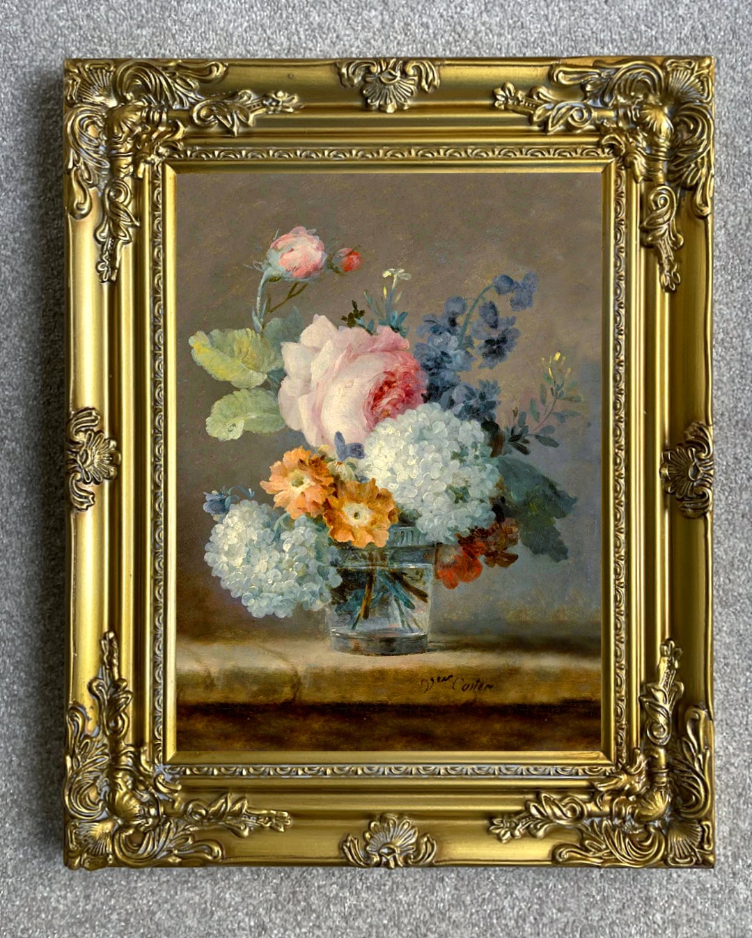 Still Life Lithograph on Canvas of Roses, Snowballs, Peonies ...