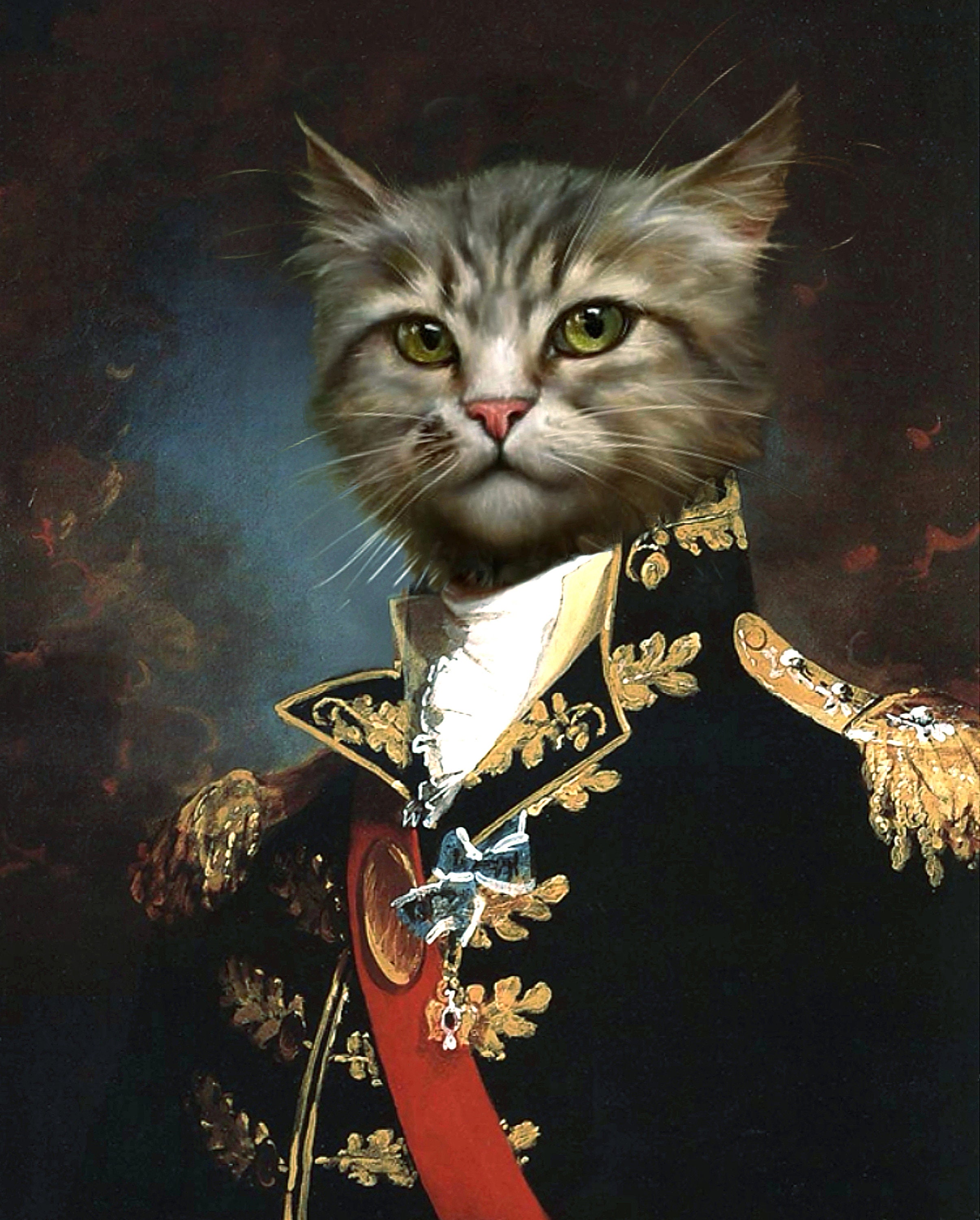 Fine Lithograph on Canvas of a Military Cat - "a High Ranking Officer ...