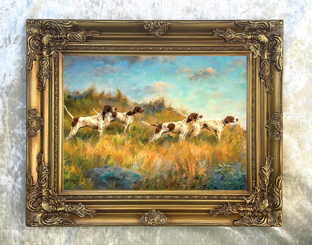 Ornate Framed Oil Painting Print of 4 Pointers in a Moorland Landscape ...