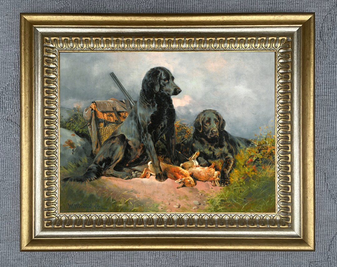Fine Lithograph on Canvas - A Pair of Black Labradors - After the Shoot ...