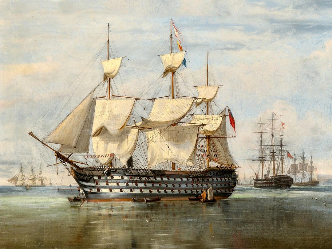 Fine Lithograph on Canvas of HMS Duke of Wellington at Gosport Aft ...