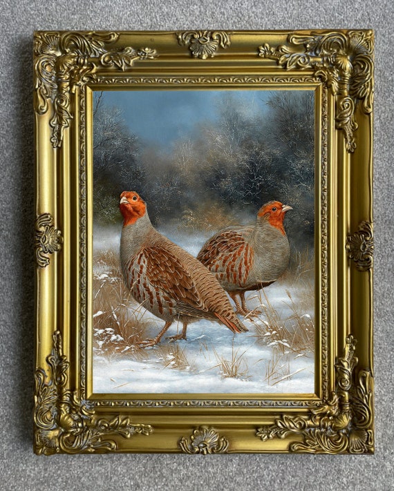 Beautiful Lithograph on Canvas of a Partridges in a Snowy | Etsy