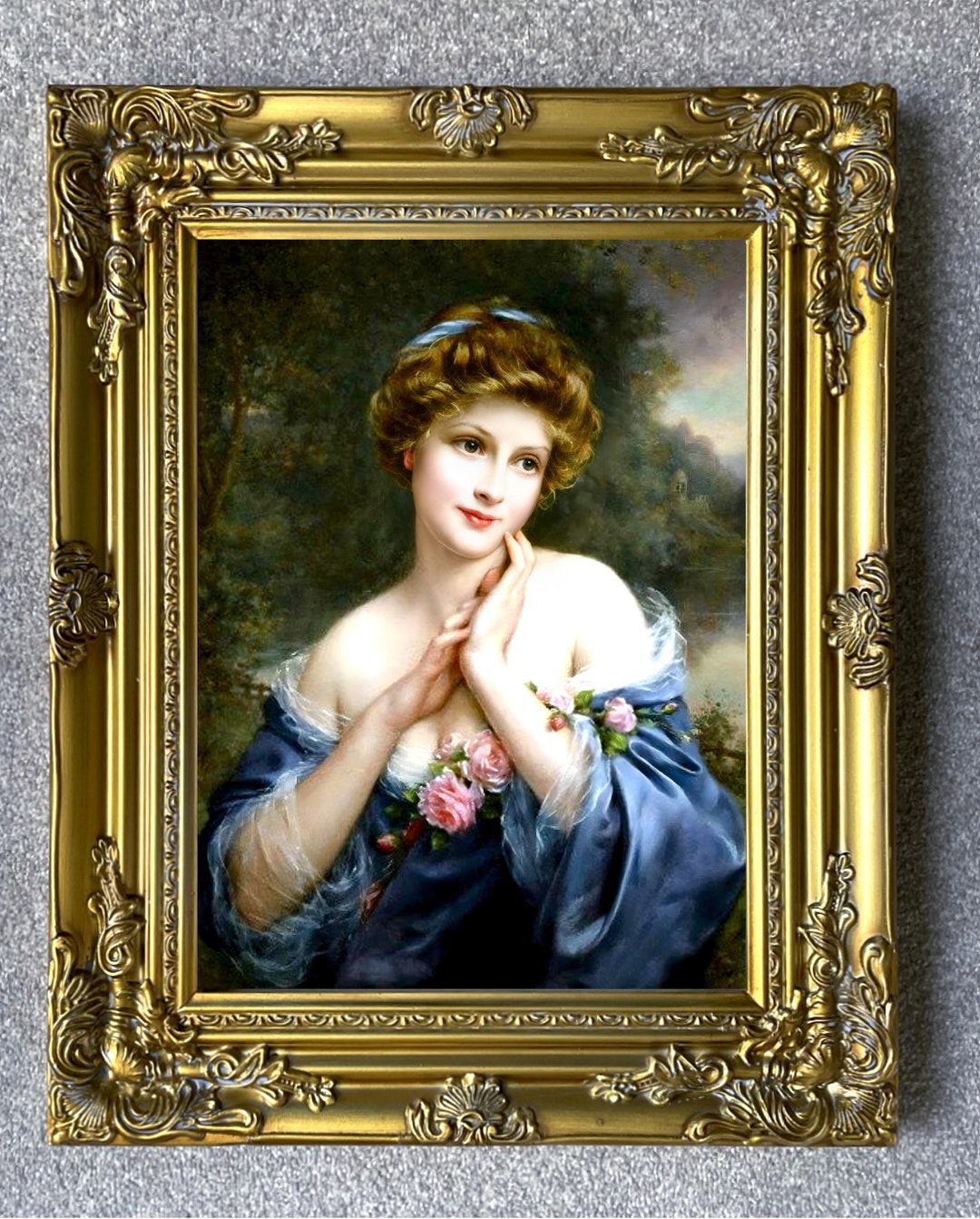 Elegant Gilt Framed Lithograph Portrait of a Lady in Blue - Etsy