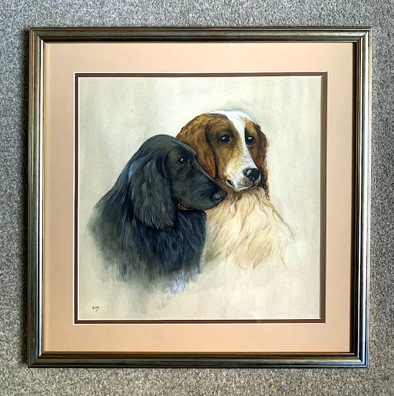 Fine Early C20th Watercolour Portrait of a Pair of Spaniels | Etsy