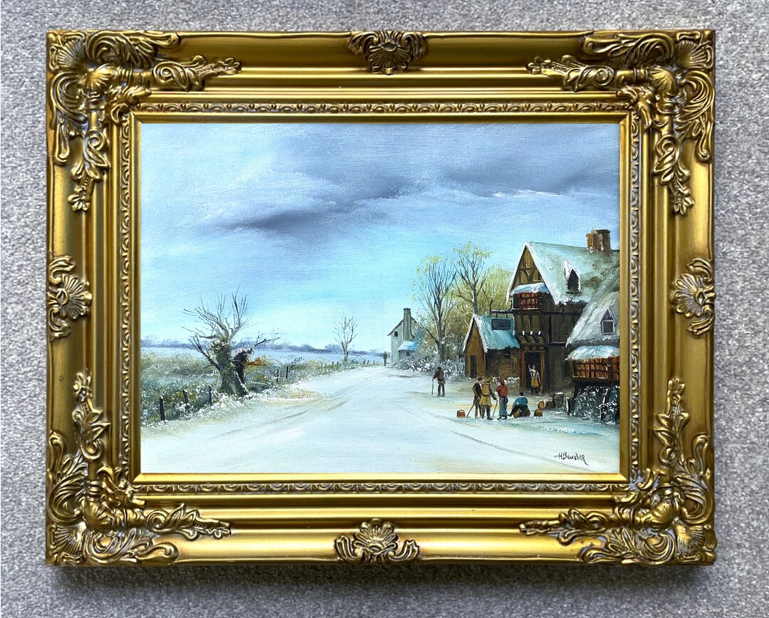 Snow Delays the Stage Original Vintage Oil on Board by Cornish Artist H ...