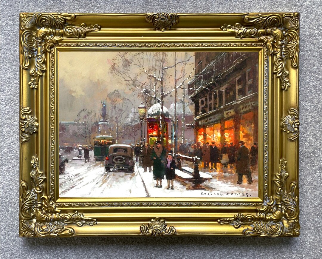 Stunning Lithograph on Canvas of Paris in the Snow Aft. Eduoard Cortes ...