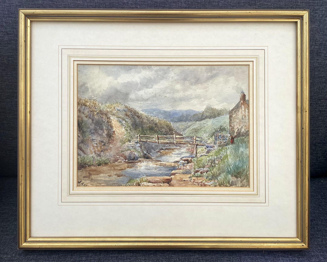 Victorian Watercolour Painting of Rural Cottage by Stream - Samuel ...