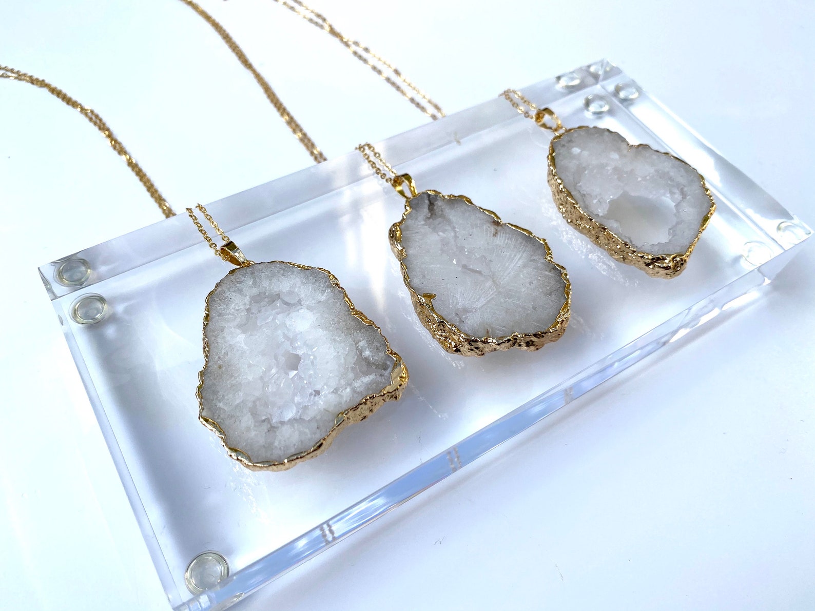 24k Gold Plated Crystal Quartz Geode Necklace - Natural Quartz Pendant ...