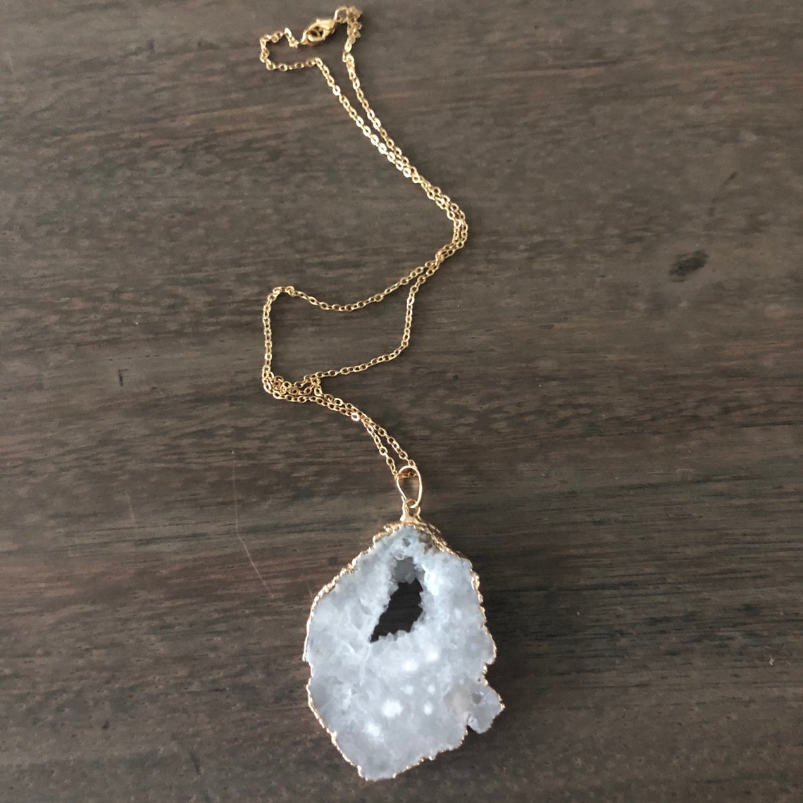 24k Gold Plated Crystal Quartz Geode Necklace - Natural Quartz Pendant ...
