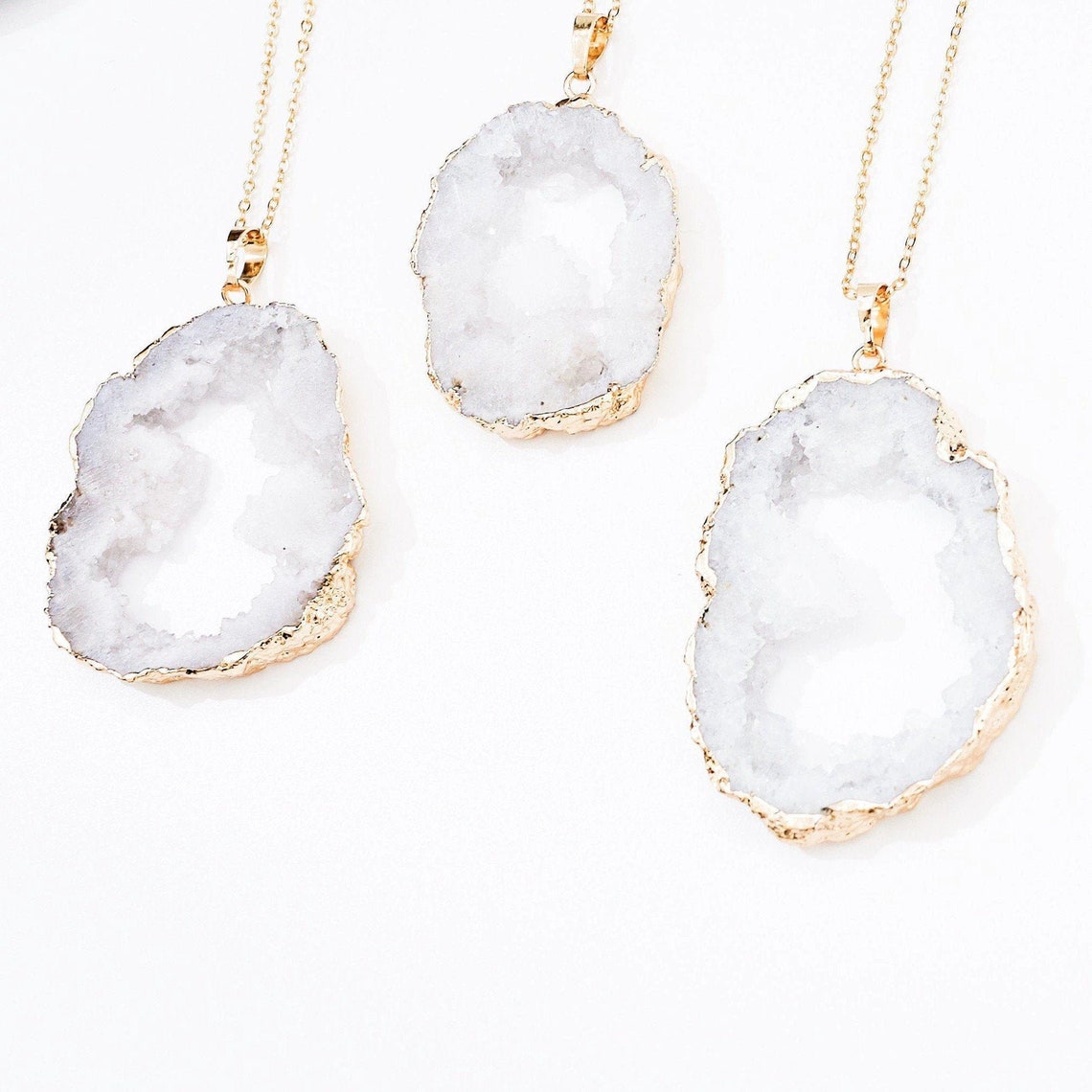 24k Gold Plated Crystal Quartz Geode Necklace - Natural Quartz Pendant ...