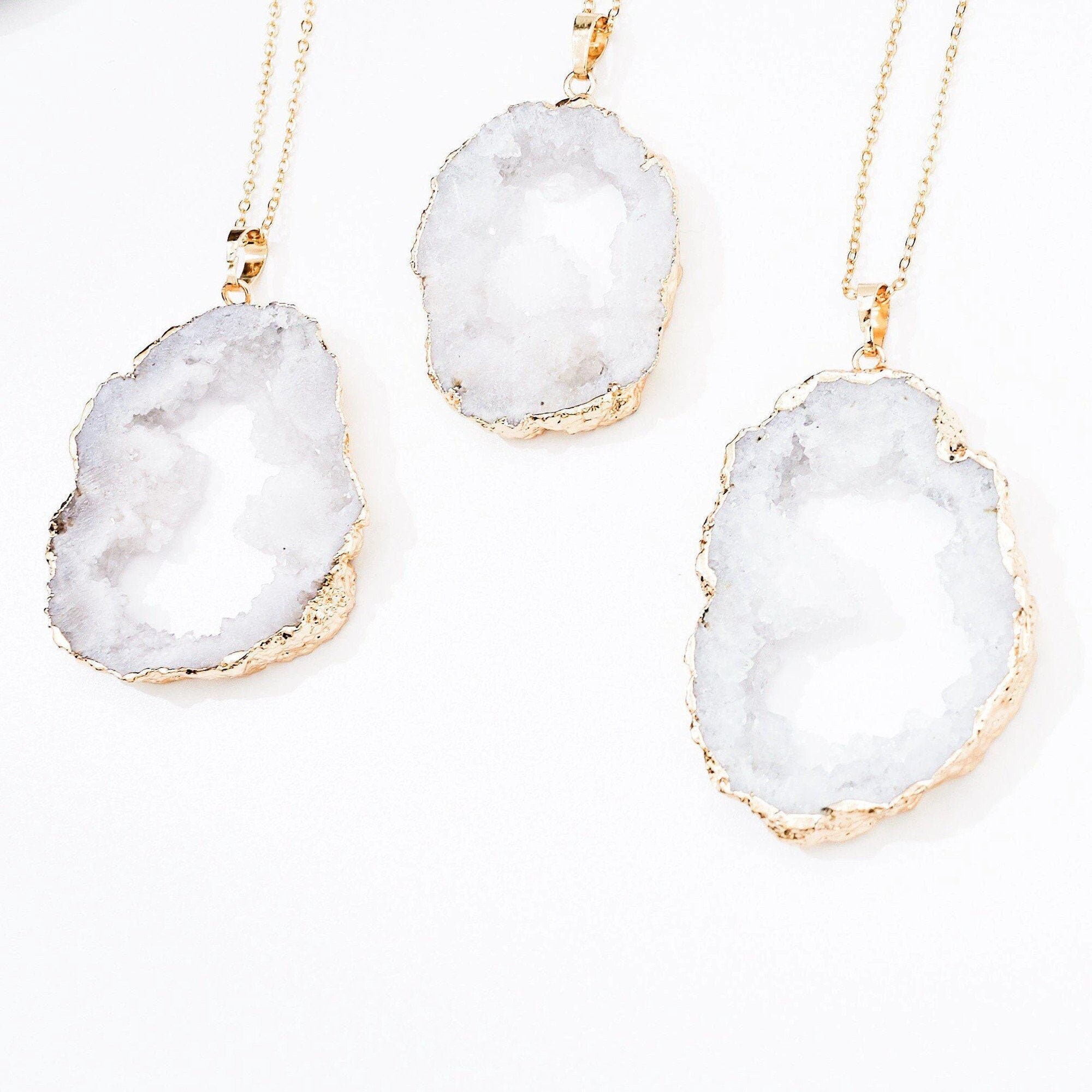 24k Gold Plated Crystal Quartz Geode Necklace - Natural Quartz Pendant ...