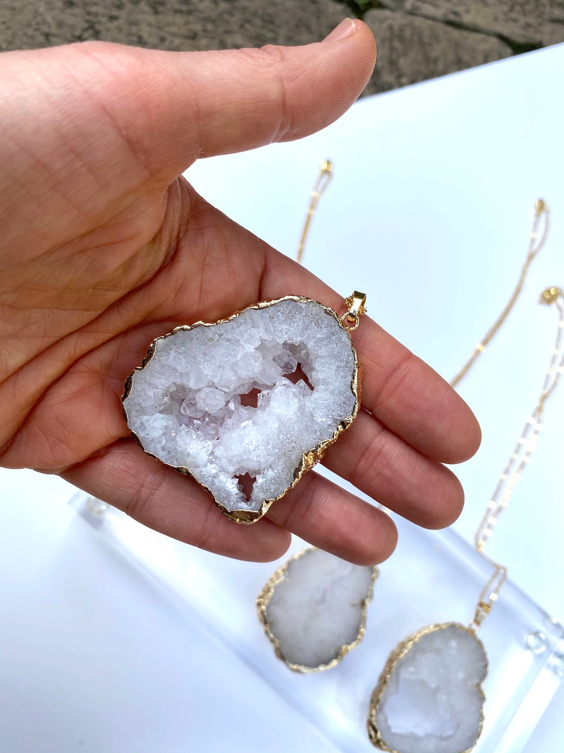 24k Gold Plated Crystal Quartz Geode Necklace - Natural Quartz Pendant ...